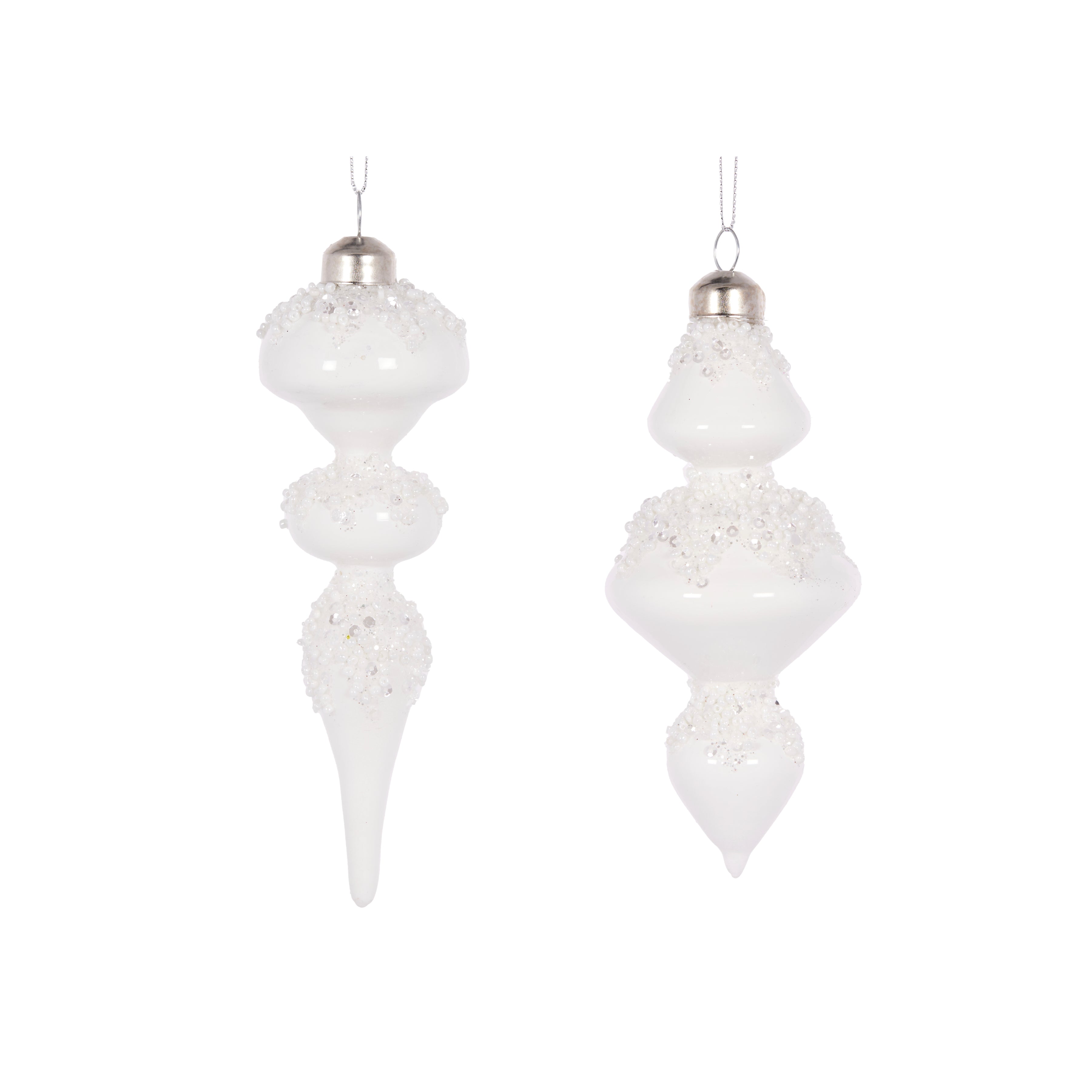 Set/3 White Beaded Finials – Merry & Bright